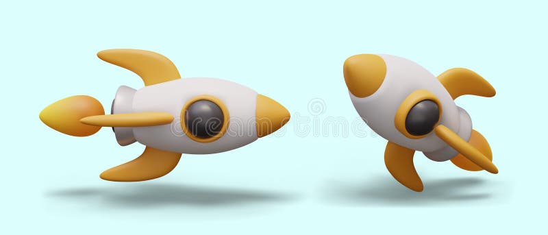 Space Rocket in Flight. 3D Vector Spaceship with Black Porthole and ...