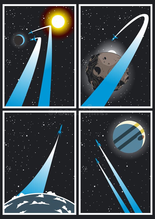 Space Rocket Flight Poster Set Stock Illustration - Illustration of ...