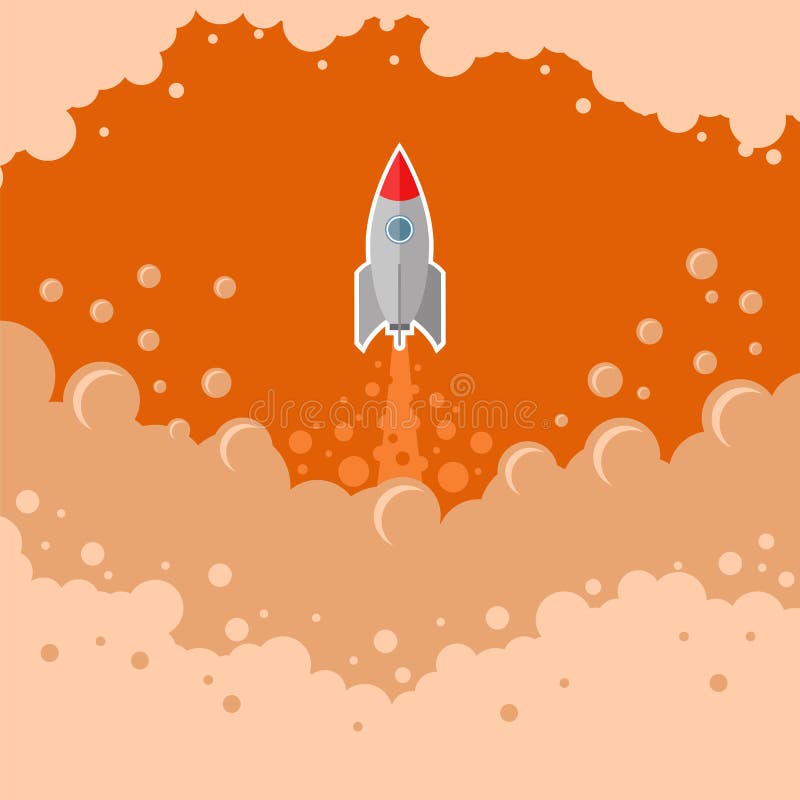 Space Rocket Fly on Red Bubble Sky Background Stock Illustration ...