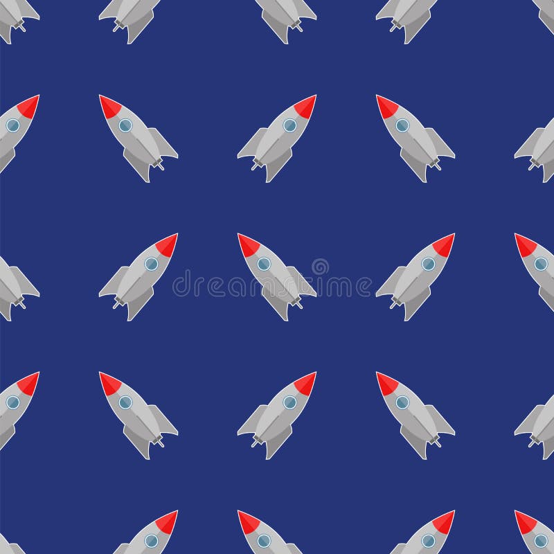Space Rocket Flying on Blue Sky Seamless Pattern Stock Vector ...