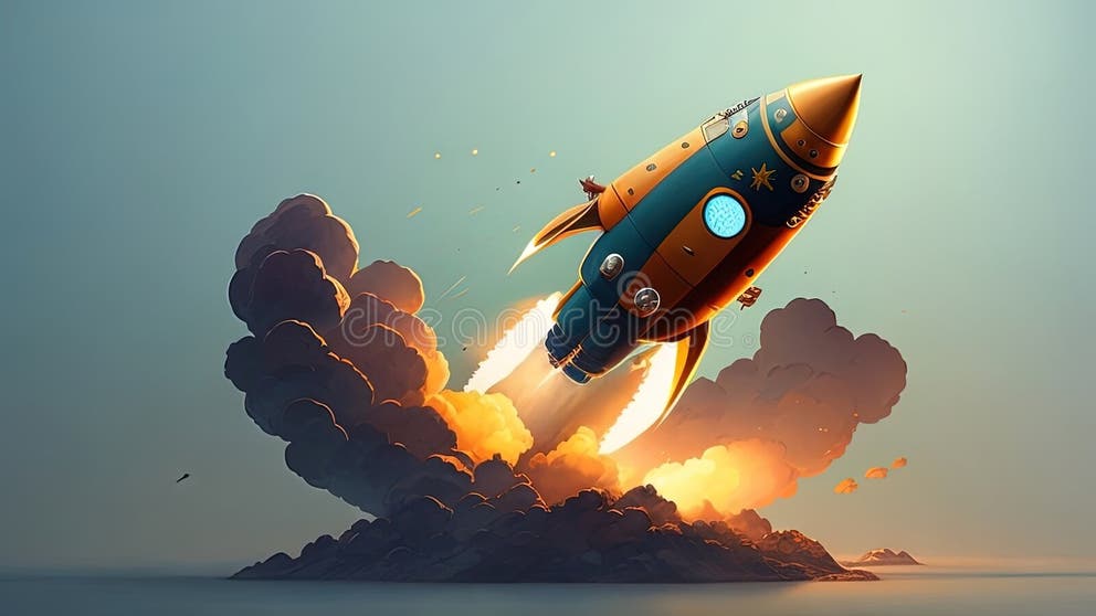 Space Rocket Flying High in the Sky. 3d Render Illustration Stock ...