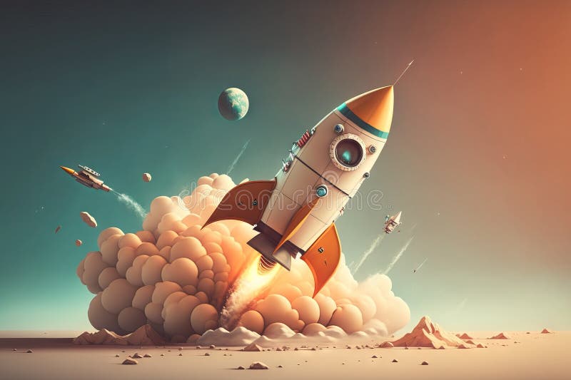 Space Rocket Flying High in the Sky. Generative AI Stock Illustration ...