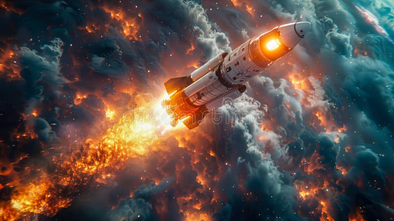 Space Rocket Flying High in the Sky Stock Illustration - Illustration ...