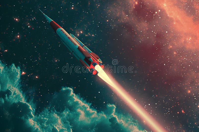Space Rocket Flying in the Space Stock Illustration - Illustration of ...