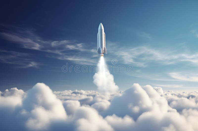 Space Rocket Flying To the Clouds Stock Illustration - Illustration of ...
