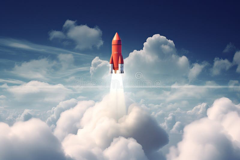 Space Rocket Flying To the Clouds Stock Illustration - Illustration of ...