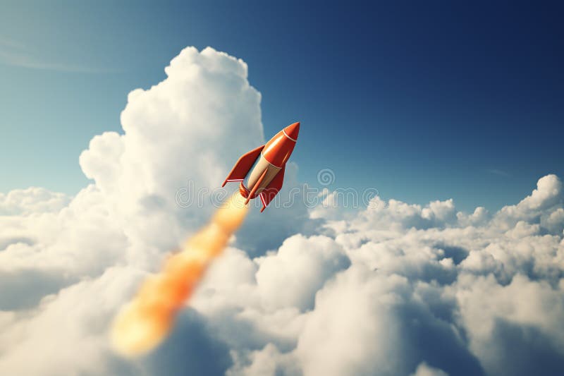 Space Rocket Flying To the Clouds Stock Illustration - Illustration of ...