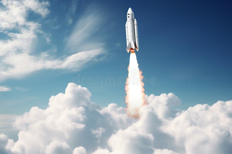 Space Rocket Flying To the Clouds Stock Illustration - Illustration of ...