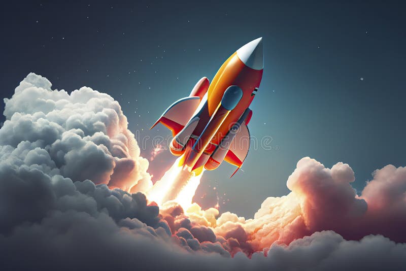 Space Rocket Flying Toward the Clouds Believable Rocket Icon Having a ...