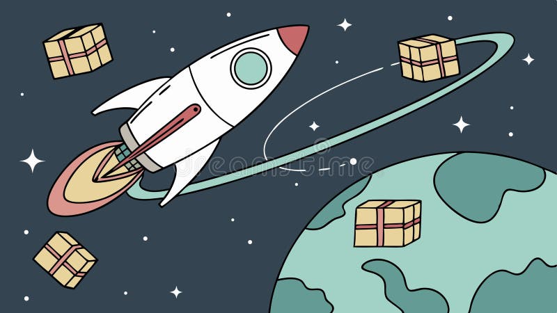 Space Rocket and Gift Boxes in Orbit Vector, Vector Design Generative ...