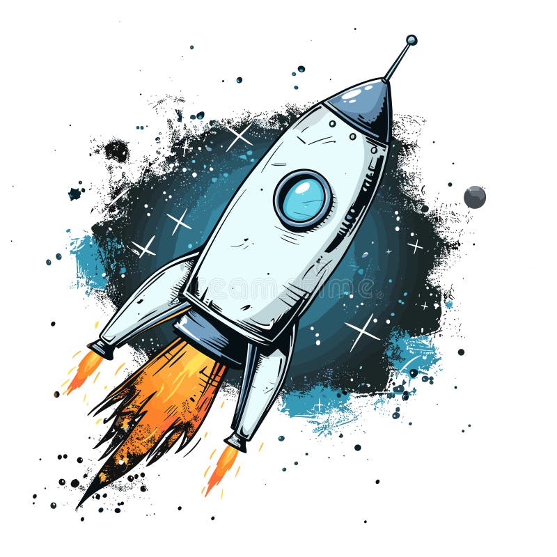 Space Rocket. Hand Drawn Vector Illustration in Sketch Style. Isolated ...