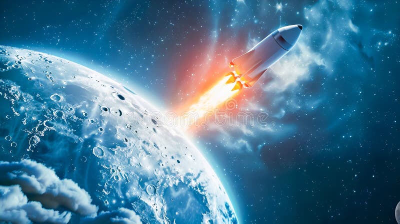 Space Rocket Heading To the Moon Stock Image - Image of moon, world ...