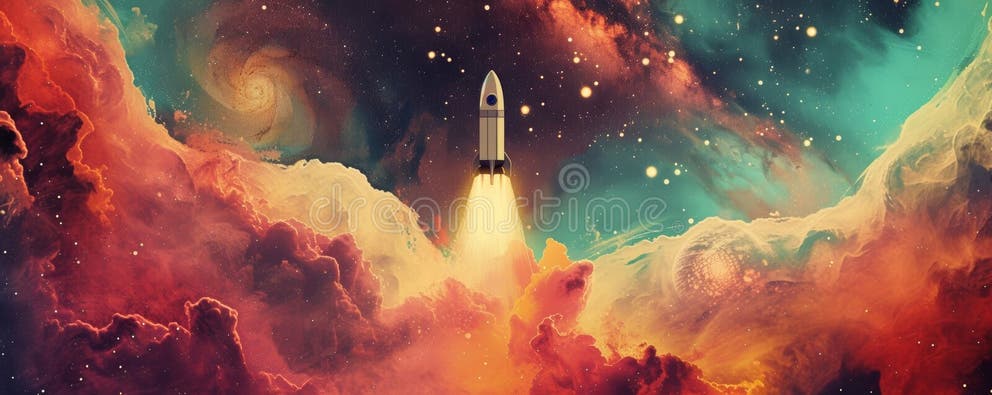 Space Rocket Launch Against a Nebula Background Stock Photo - Image of ...