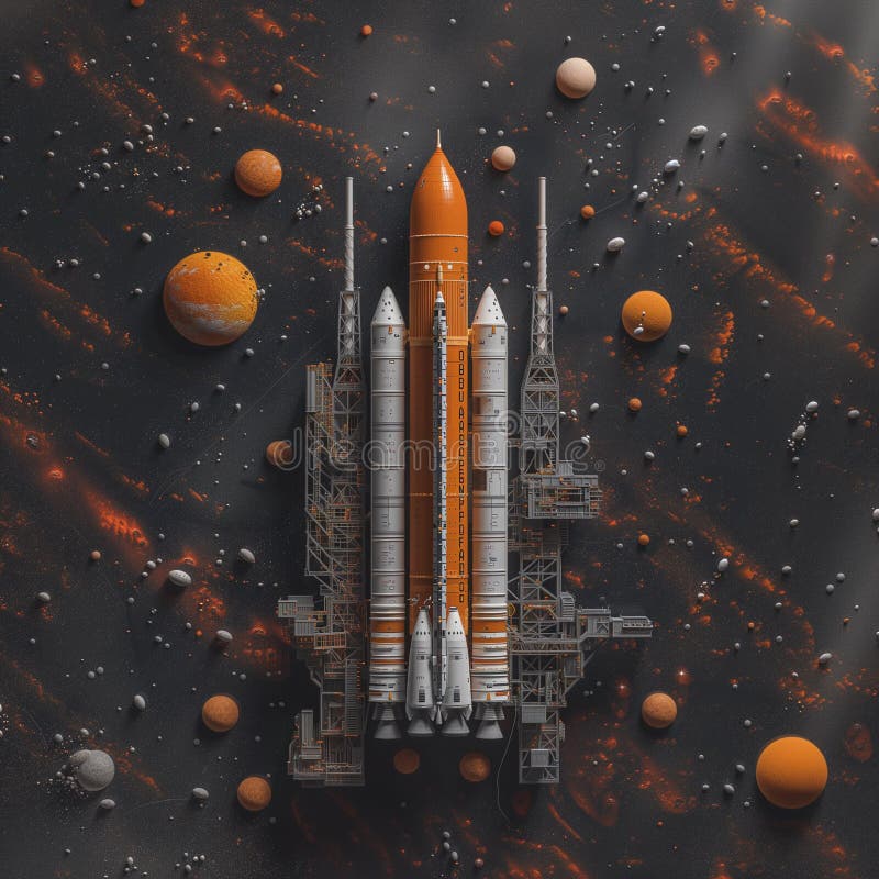 Space Rocket with Launch Complex, Conceptual Art Stock Illustration ...