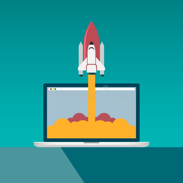 Space Rocket Launch from a Computer. Concept for New Idea, Project ...