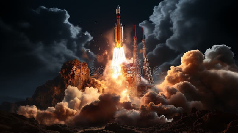 Space Rocket during Launch Emits Puffs of Smoke As it Rises. AI ...