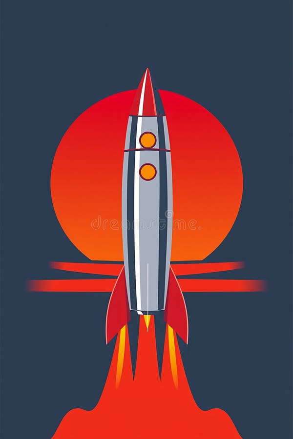 Space Rocket Launch with Fire Exhaust Against Empty Sky Background ...
