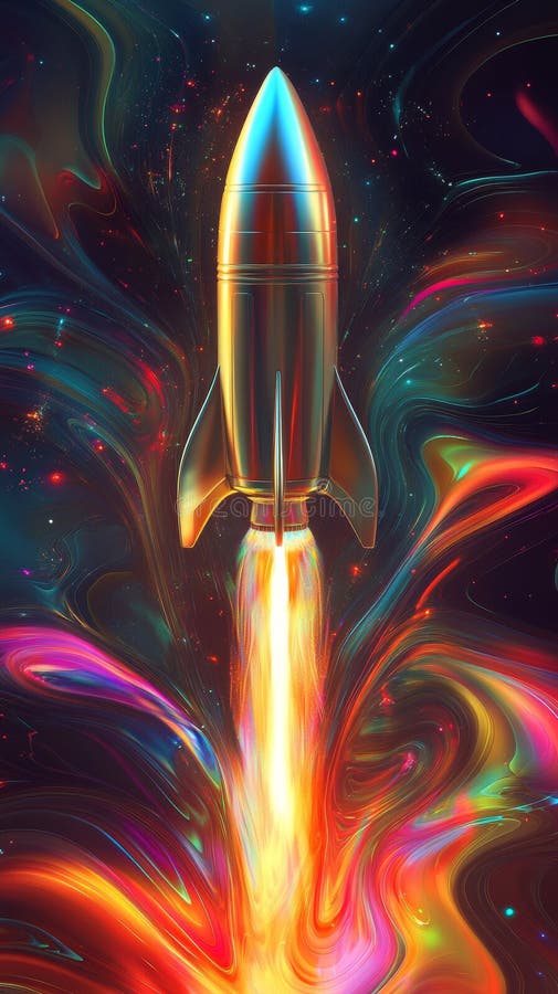 Space Rocket Launch - Futuristic Art Stock Illustration - Illustration ...