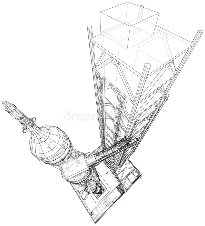 Space Rocket on launch pad stock illustration. Illustration of liftoff ...