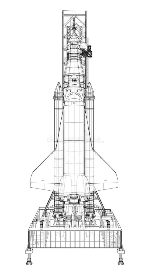 Space Rocket on launch pad stock illustration. Illustration of ...