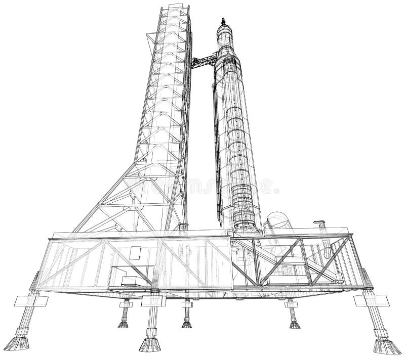 Space Rocket on Launch Pad. Vector Rendering of 3d Stock Vector ...