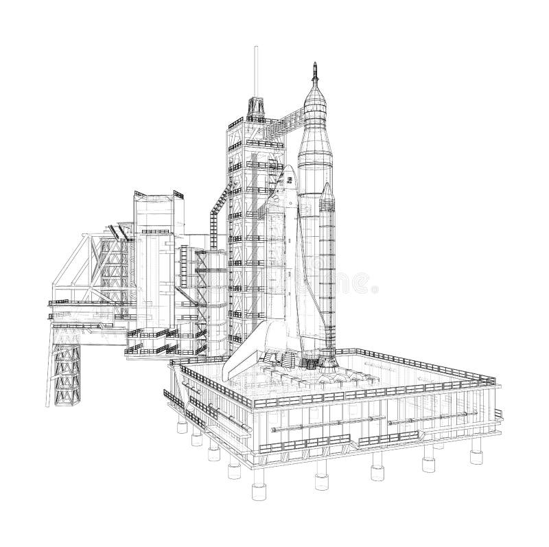 Space Rocket on Launch Pad. Vector Stock Vector - Illustration of ...