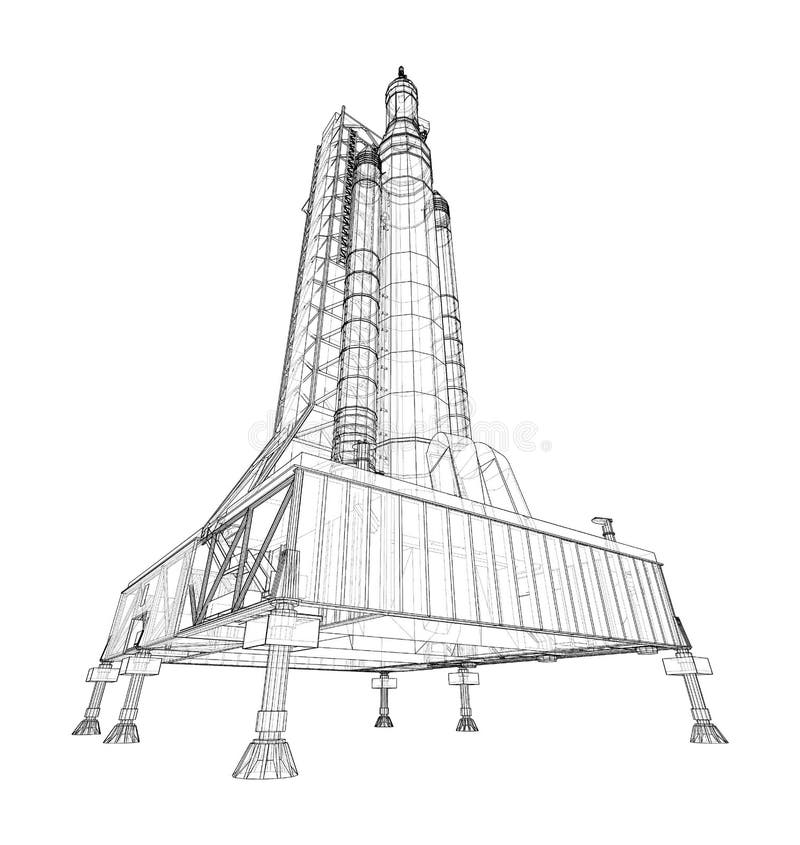 Space Rocket on Launch Pad. Vector Rendering of 3d Stock Vector ...