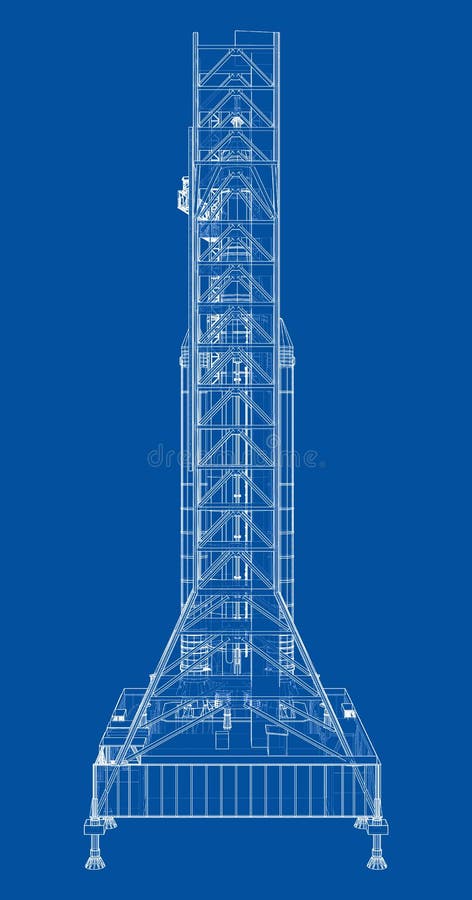 Space Rocket on Launch Pad. Vector Rendering of 3d Stock Vector ...