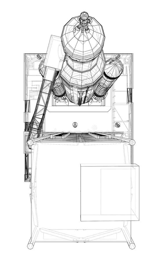 Space Rocket on Launch Pad. Vector Rendering of 3d Stock Vector ...