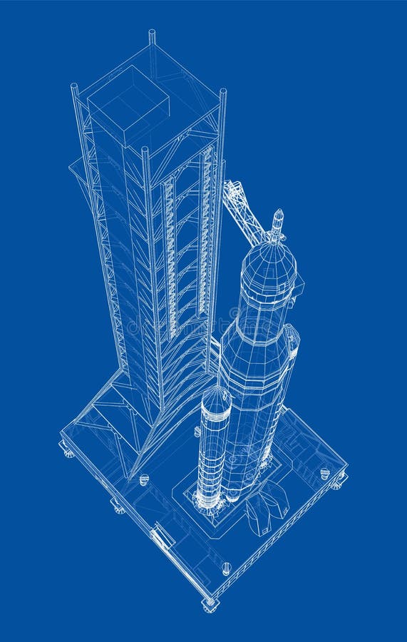 Space Rocket on Launch Pad. Vector Rendering of 3d Stock Vector ...