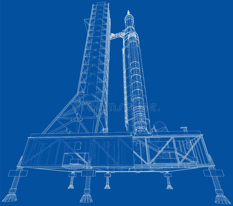 Space Rocket on Launch Pad. Vector Rendering of 3d Stock Vector ...