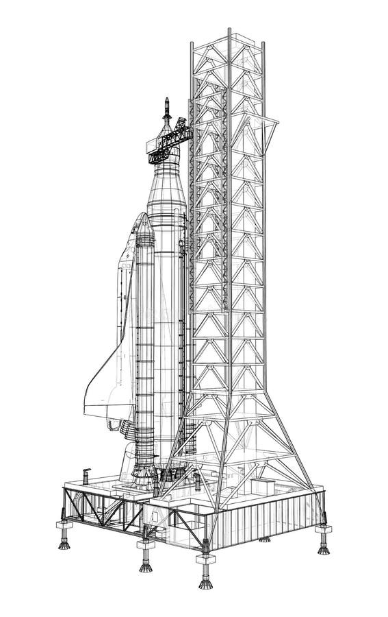 Space Rocket on Launch Pad. Vector Rendering of 3d Stock Vector ...