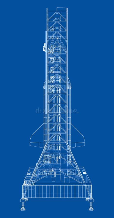 Space Rocket on Launch Pad. Vector Rendering of 3d Stock Illustration ...