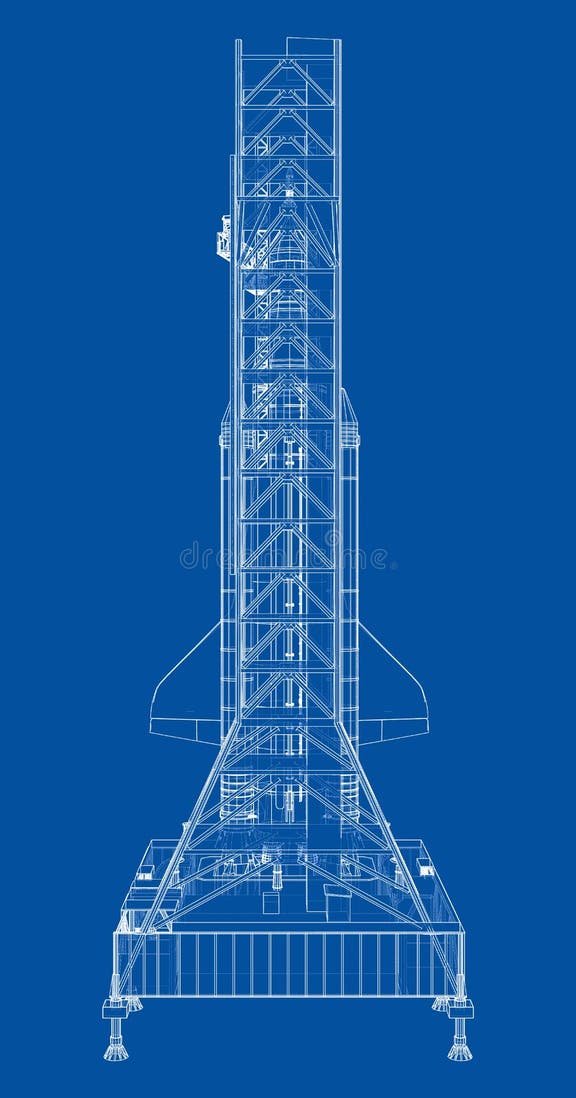 Space Rocket on Launch Pad. Vector Rendering of 3d Stock Vector ...