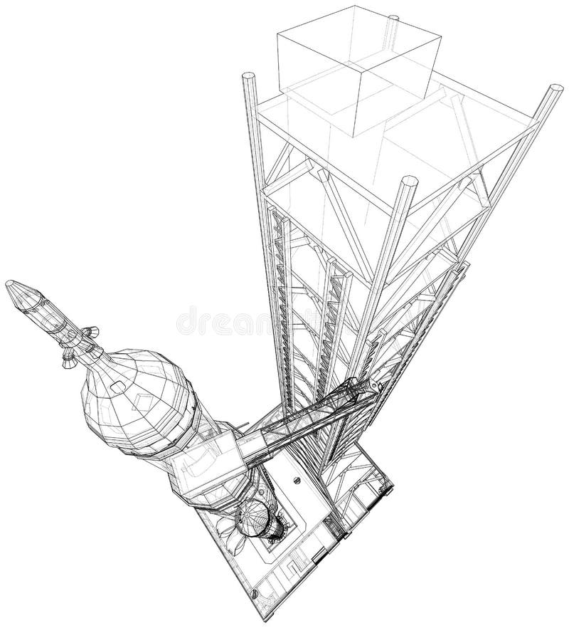 Space Rocket on Launch Pad. Vector Rendering of 3d Stock Vector ...
