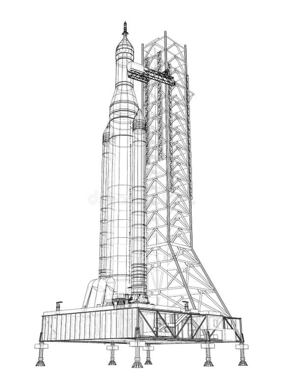 Space Rocket on Launch Pad. Vector Rendering of 3d Stock Vector ...