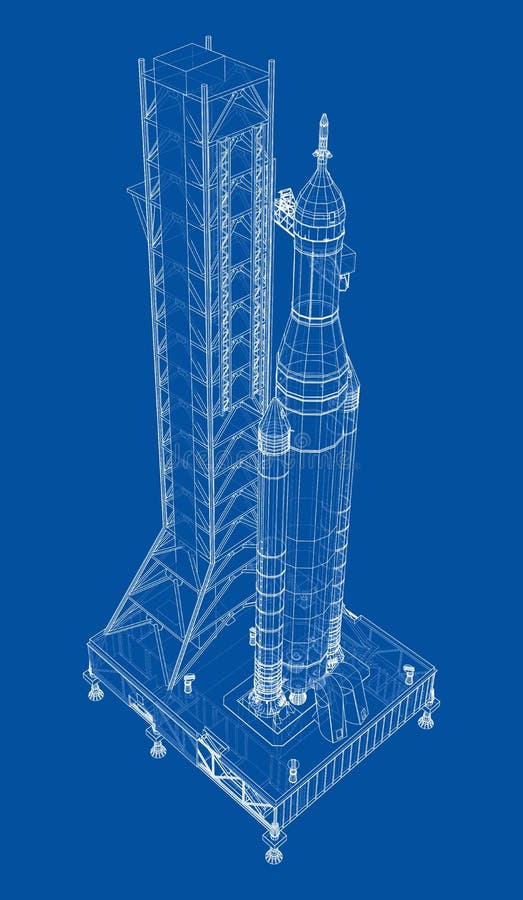 Space Rocket on Launch Pad. Vector Rendering of 3d Stock Vector ...