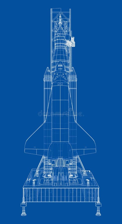 Space Rocket on Launch Pad. Vector Rendering of 3d Stock Vector ...