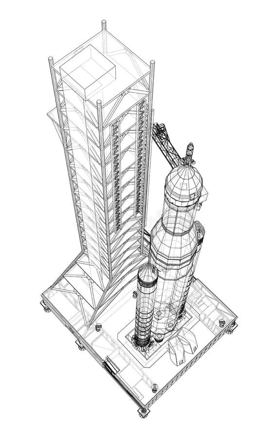 Space Rocket on Launch Pad. Vector Rendering of 3d Stock Vector ...