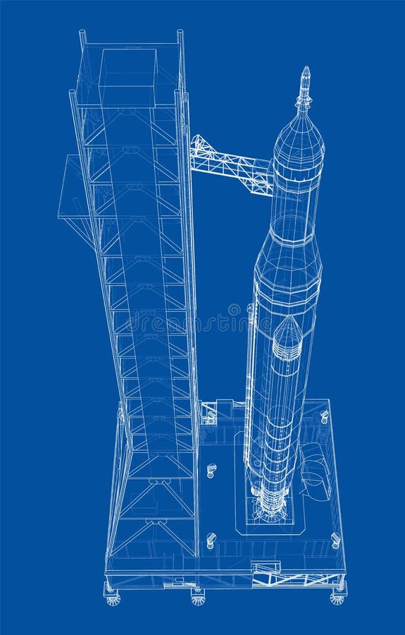Space Rocket on Launch Pad. Vector Rendering of 3d Stock Vector ...