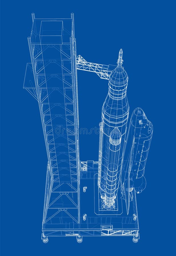 Space Rocket on Launch Pad. Vector Rendering of 3d Stock Vector ...