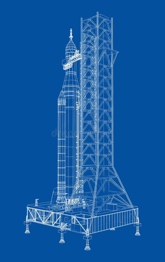 Space Rocket on Launch Pad. Vector Rendering of 3d Stock Vector ...