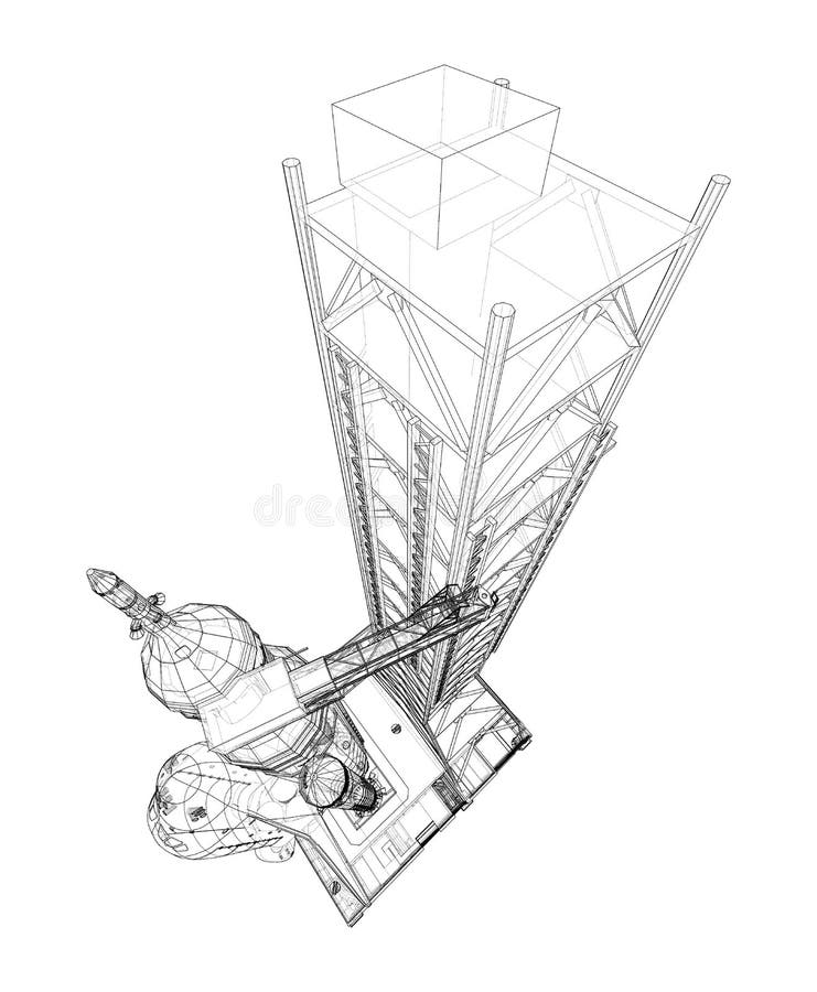 Space Rocket on Launch Pad. Vector Rendering of 3d Stock Vector ...