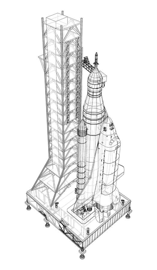 Space Rocket on Launch Pad. Vector Rendering of 3d Stock Vector ...
