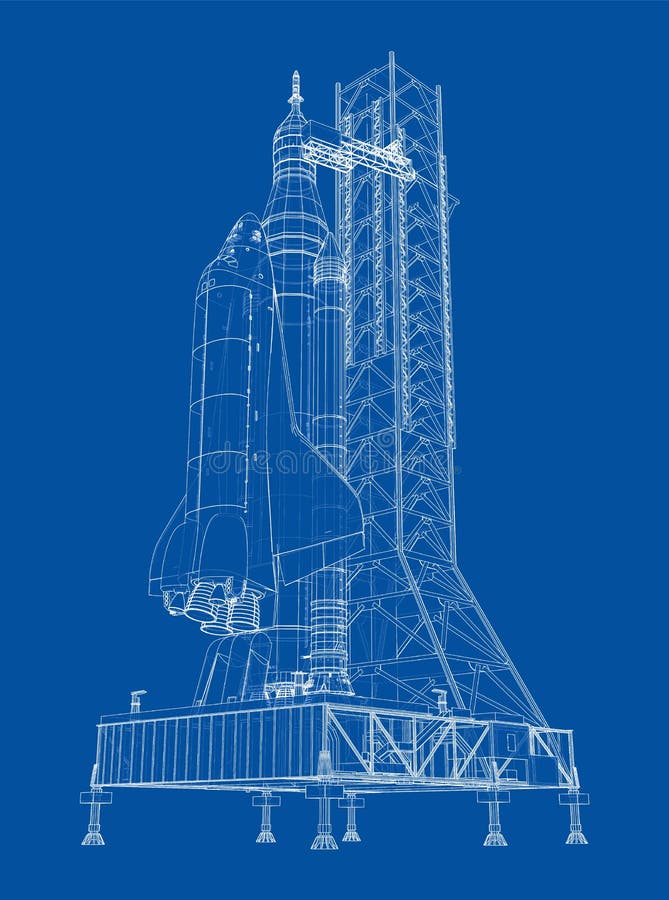 Space Rocket on Launch Pad. Vector Rendering of 3d Stock Vector ...