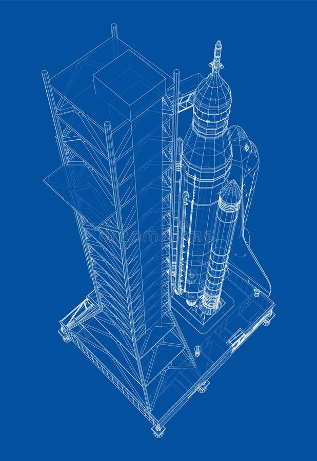 Space Rocket on Launch Pad. Vector Rendering of 3d Stock Vector ...