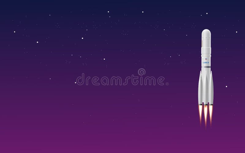 Space Rocket Launch in Purple Gradient Sky at Night, 3D Realistic ...