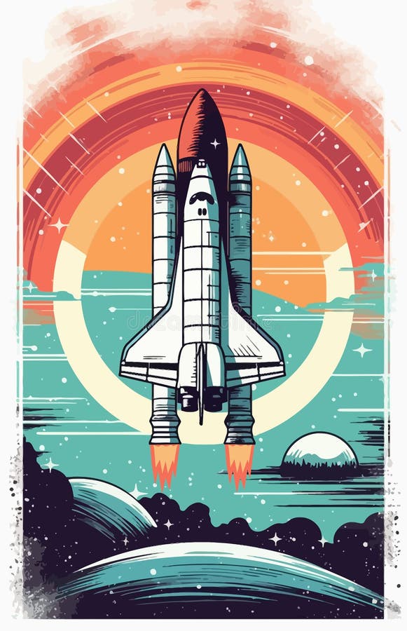Space Rocket Launch. Retro Style Poster Stock Illustration ...