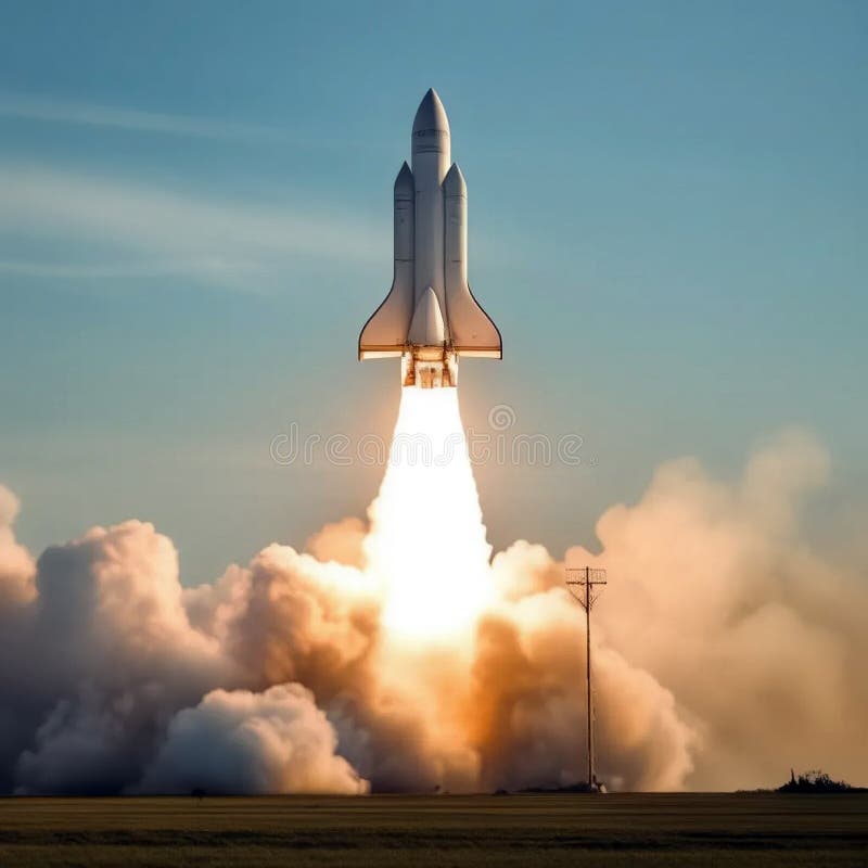 Space Rocket Launch, Ship. Spaceship Takes Off in Starry Sky. Rocket ...