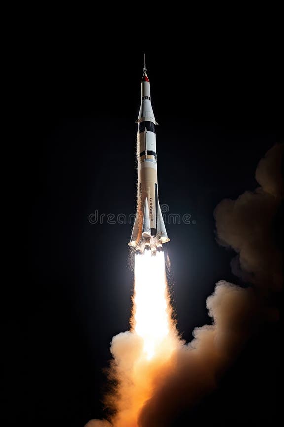 Space Rocket Launch into Space at Night. NASA Spaceship Countdown ...